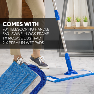 18" Professional Microfiber Mop System - Wet & Dust Mop Pads Included ...
